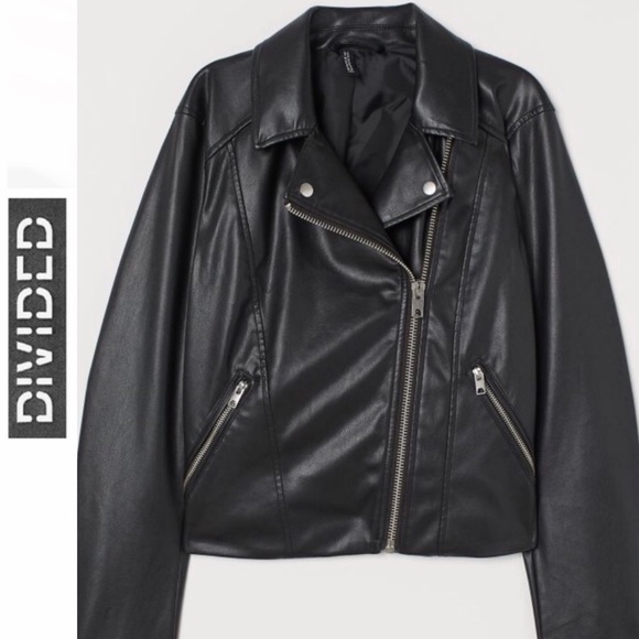 H&M | Jackets & Coats | Hm Divided Grained Faux Leather Biker Jacket ...